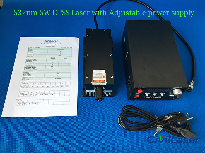532nm 4W 5W 고성능 green DPSS with TTL modulation and power supply