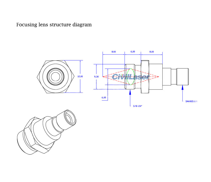 SMA905 Fiber Focusing Lens Fiber Collimator 초점 조절 광학 렌즈