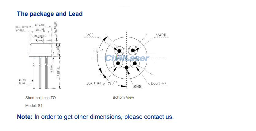 800nm~1700nm 2.5Gbps InGaAs APD with Pre-Amplifier TO-46 Package