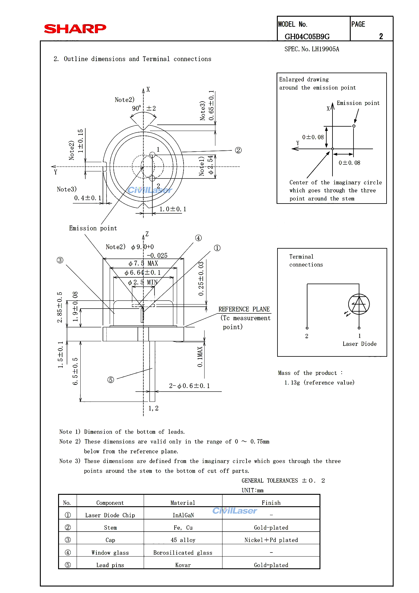 Sharp GH04C05B9G 레이저 다이오드 440nm 5W 고출력 레이저 TO5 Package