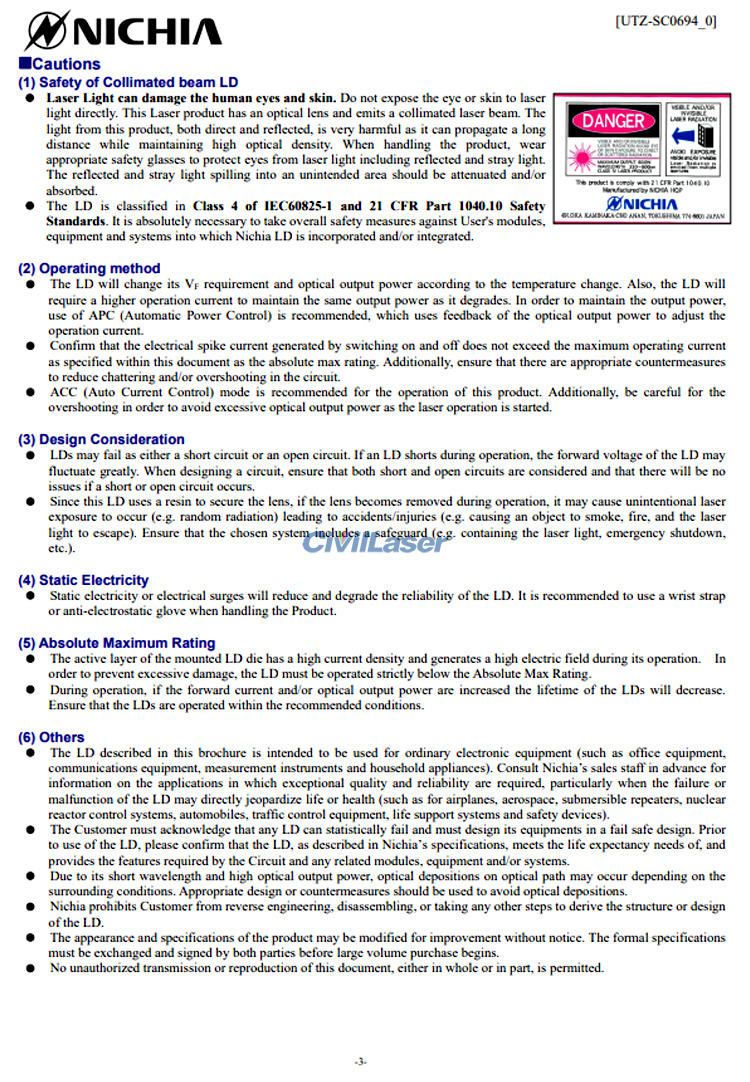 Nichia 455nm 40W Laser Integration Module NUBB14T 8 Blue Laser Modules