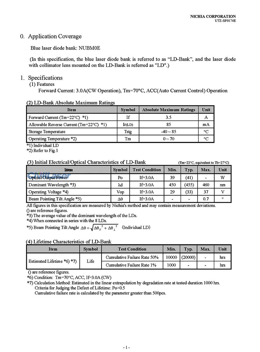 Nichia 455nm 40W 5W*8 High Power 블루 레이저 다이오드 Bank NUBM0E LD Module