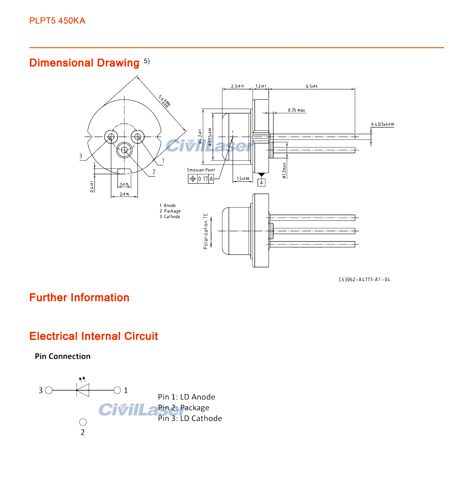 Osram 450nm 2200mW 고출력 레이저 Diode PLT5 450KA Blue 레이저 빔 TO56 Package