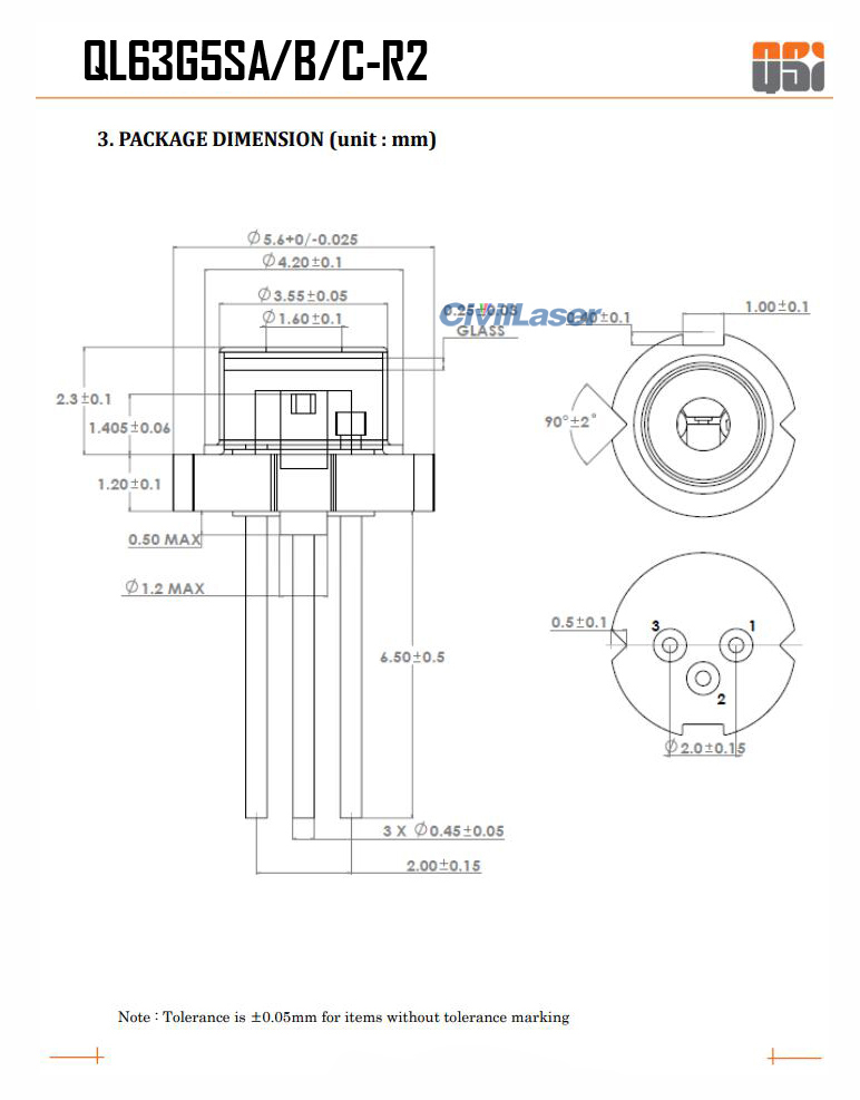 QSI QL63G5SX-R2 635nm 15mW 빨간색 레이저 다이오드 For Laser Senor
