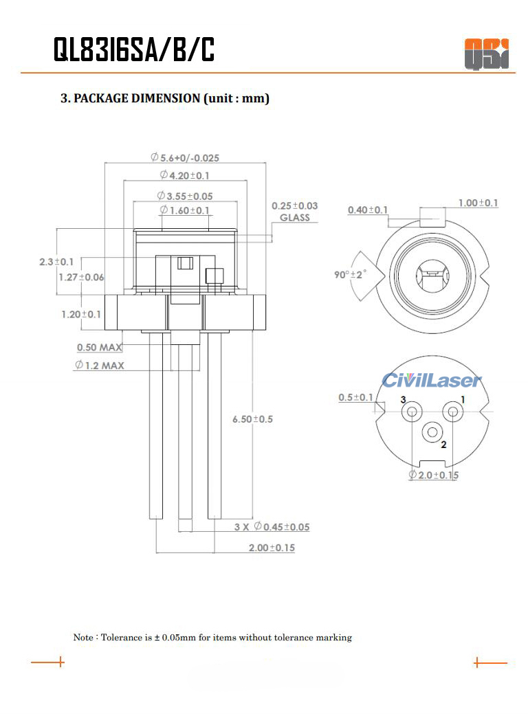 QSI QL83I6SX Laser Senor Diode 830nm 30mW Infrared 레이저 다이오드