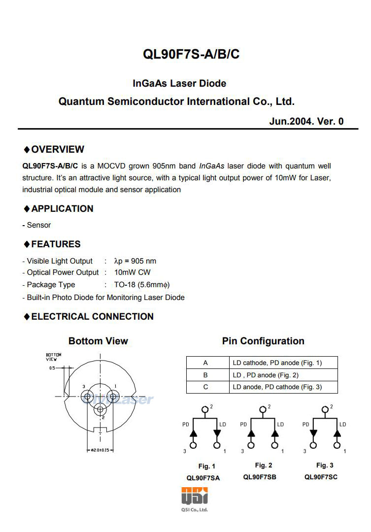 QSI 레이저 다이오드 905nm 10mW IR 레이저 모듈 Diode QL90F7SX TO-18 5.6mm