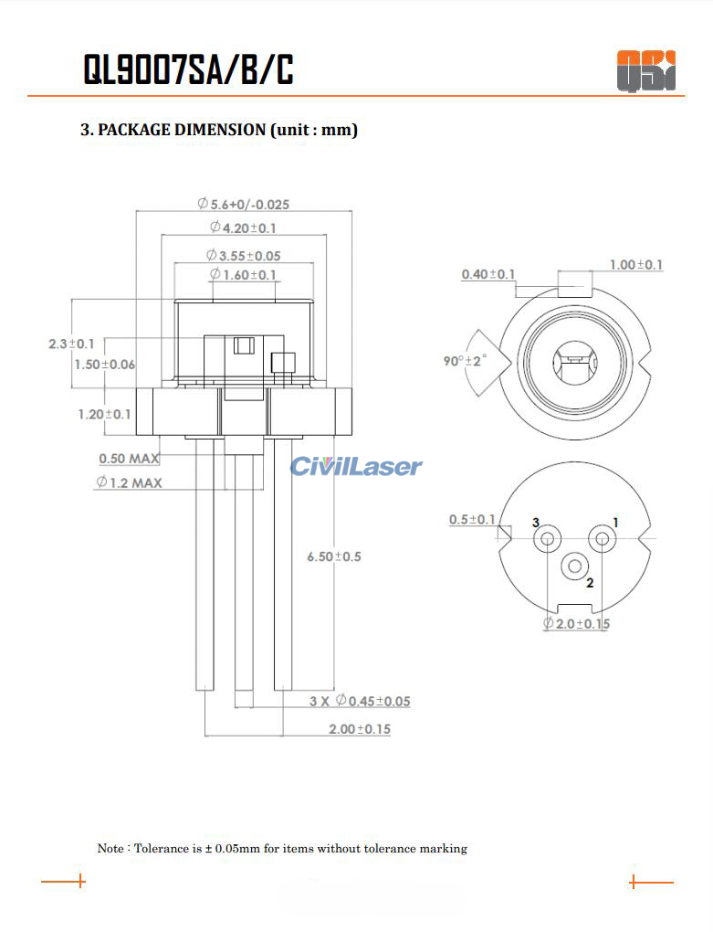 QSI QL90O7SX 905nm 100mW Infrared 레이저 다이오드 For Laser Senor