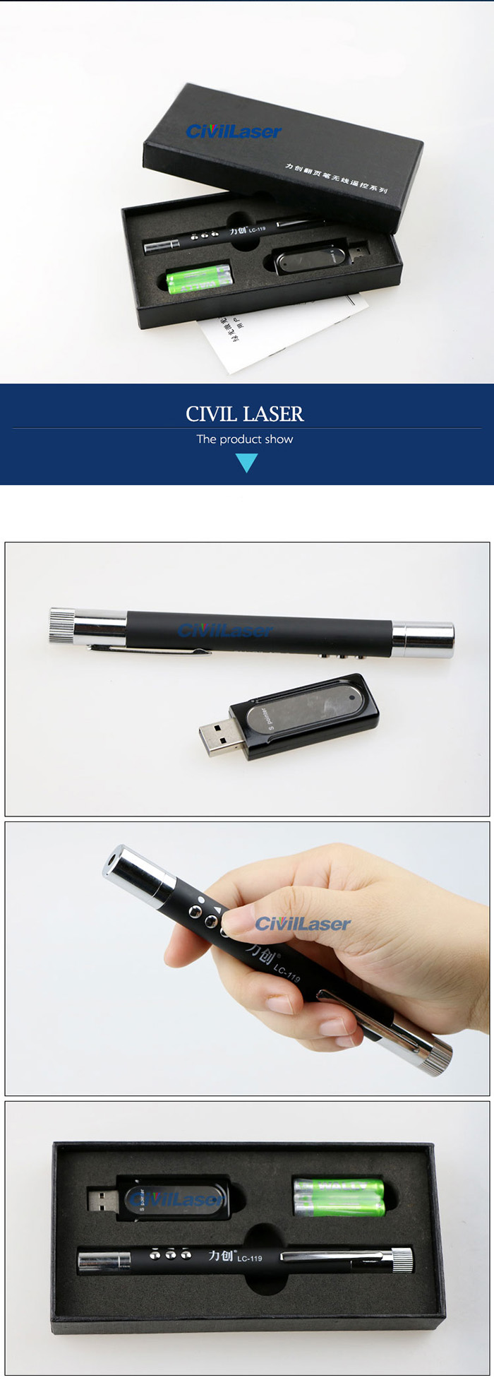 녹색 Laser Pen Teaching Presentation Pointer PPT Wireless Presenter Remote